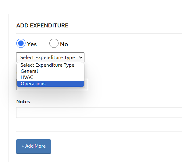 Editing the Expenditure Type Menu